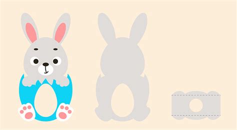 귀여운 부활절 토끼 초콜릿 달걀 홀더 인쇄 가능한 색상 구성표입니다 인쇄 잘라내고 접착제 부활절 달걀소매 종이 상자 벡터 스톡