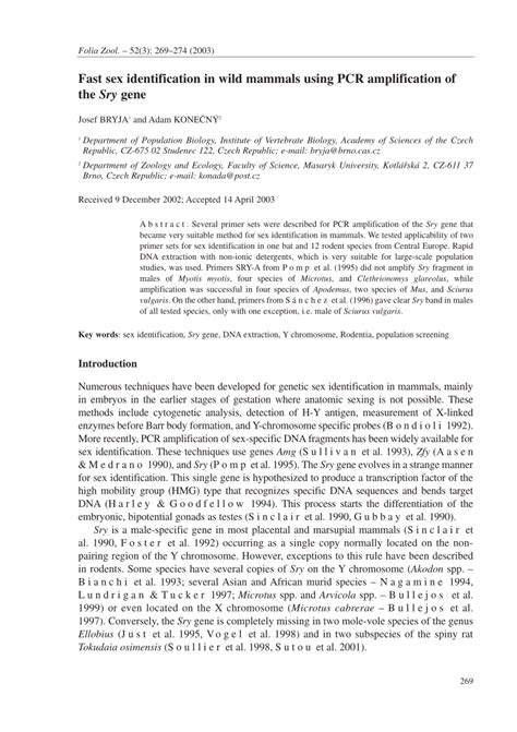 Pdf Fast Sex Identification In Wild Mammals Using Pcr Amplification