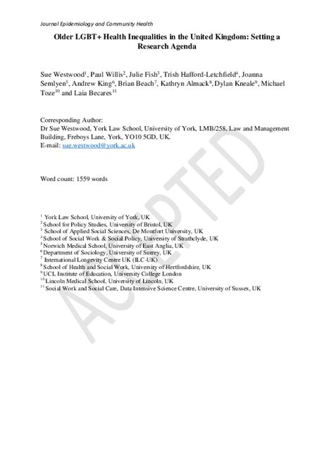 Pdf Older Lgbt Health Inequalities In The United Kingdom Setting A