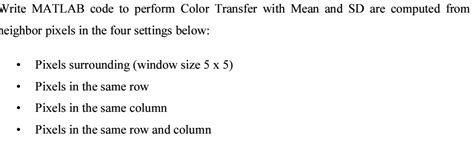 solved write matlab code to perform color transfer with mean