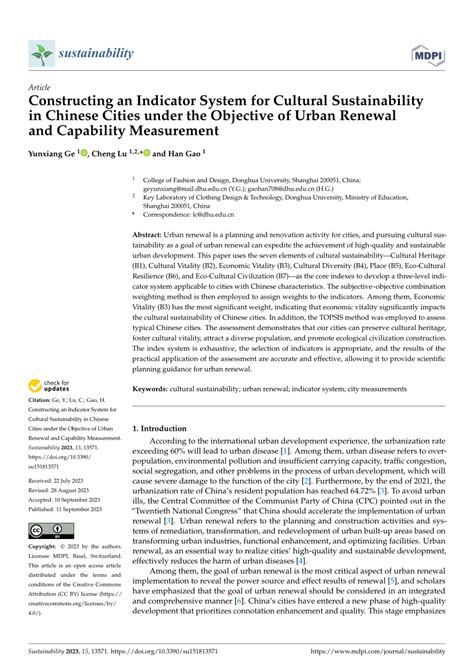 Pdf Constructing An Indicator System For Cultural Sustainability In Chinese Cities Under The