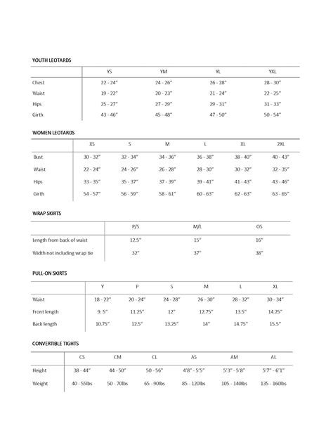 Bloch Size Chart The Dance Boutique