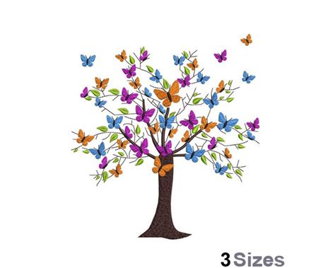Butterfly Tree Machine Embroidery Design 3 Sizes Colored Butterflies Embroidery Pattern