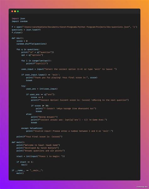 Completed Shawl Jawab Game With Python Vansh Badjate Posted On The