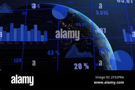 Global Statistics And Data Visualization Animation Over Rotating Earth Infographics Analytics