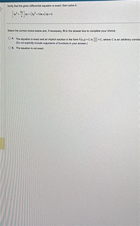 Solved Verify That The Given Differential Equation Is Exact