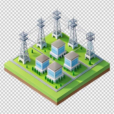 Isometric Power Grid Illustration On White Background Premium AI Generated PSD