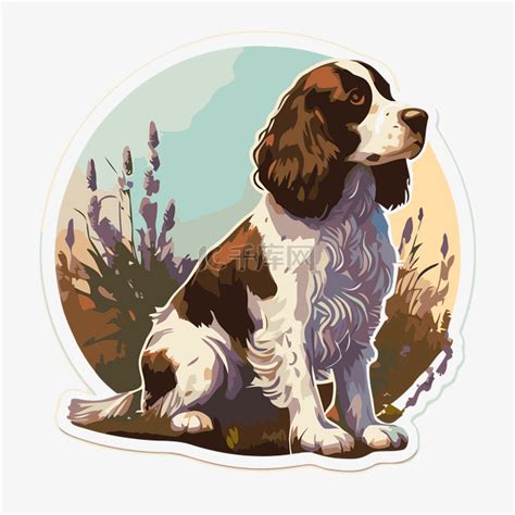 贴有田野中史宾格犬图片的贴纸 向量素材图片免费下载 千库网