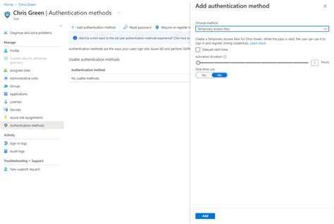 Secure Authentication Method Provisioning With Temporary Access Pass