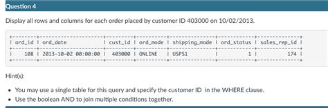 Solved Basic Sql Statements Given Table Orders Display Chegg