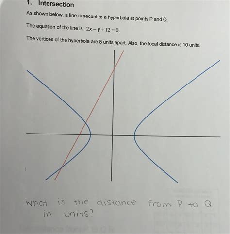 Solved Ntersection As Shown Below A Line Is Secant To A Hyperbola At Points P And Q The