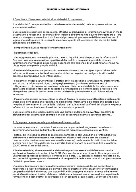 Sistemi Informativi Aziendali Domande Desame Economia Aziendale