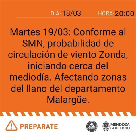 Rigen dos alertas por viento Zonda para este martes en Mendoza qué