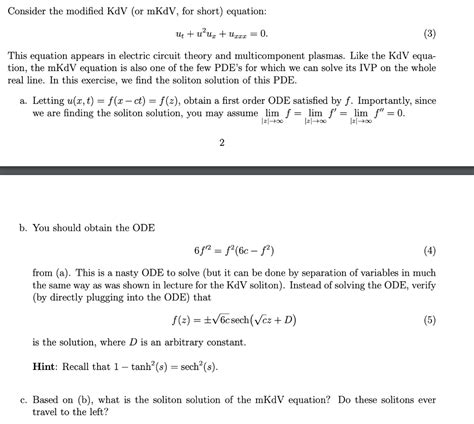 Solved Consider The Modified Kdv Or Mkdv For Short