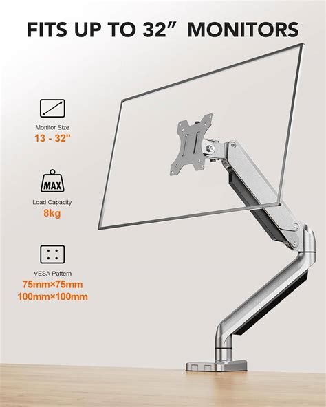 Single Monitor Arm Gas Spring For 13 34 Screen Full Range Motion