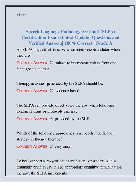 Speech Language Pathology Assistant Slpa Certification Exam Latest