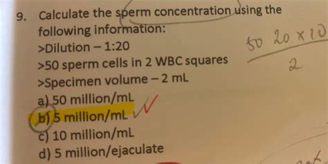 Solved To X W Calculate The Sperm Concentration Using Chegg Com