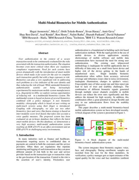 Ijcb2014 Multi Modal Biometrics For Mobile Authentication Final Version