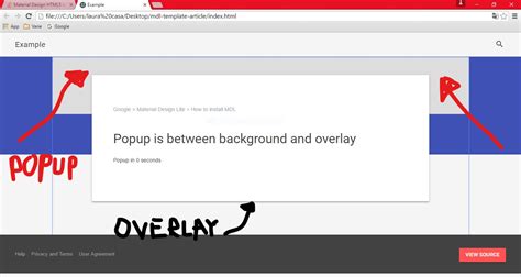 Javascript Material Design Html5 With Jquery Popup That Opens A Page