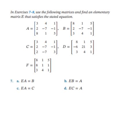 solved in exercises 7 8 use the following matrices and find