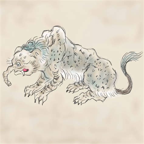 だめだ眠くてかなわんス苦しまぎれ 獏 妖怪画もしゃおやすみなさいーまた明日ー ぎらイチのイラスト