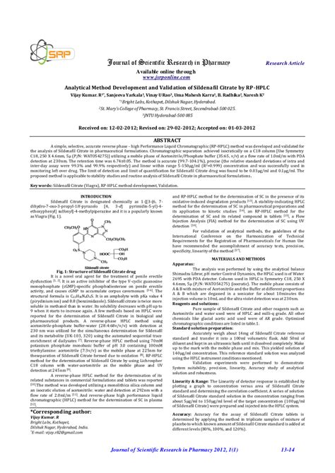 Pdf Analytical Method Development And Validation Of Sildenafil Citrate By Rp Hplc Abs Tract