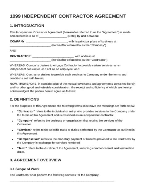 Fillable Online 1099 Employee Agreement Template Fax Email Print