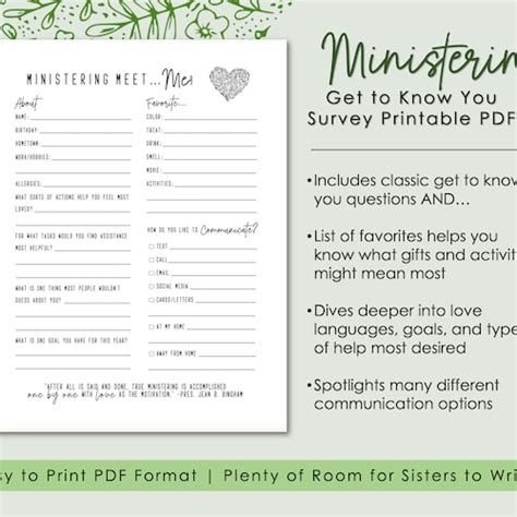 Lds Ministering Questionnaire Relief Society Get To Know You Etsy