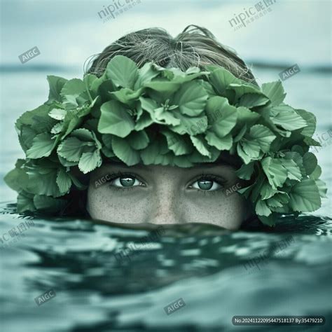 Ai创作图另类高清图片 创意人像作品 水中美女 头露出水面 碧绿的眼睛 水中小女孩儿 海洋人物意境 游泳创意 游泳广告游泳创意 Cgi超现实主义 瘦脸创意广告 独特视 海水漩涡里 绿水海报 超