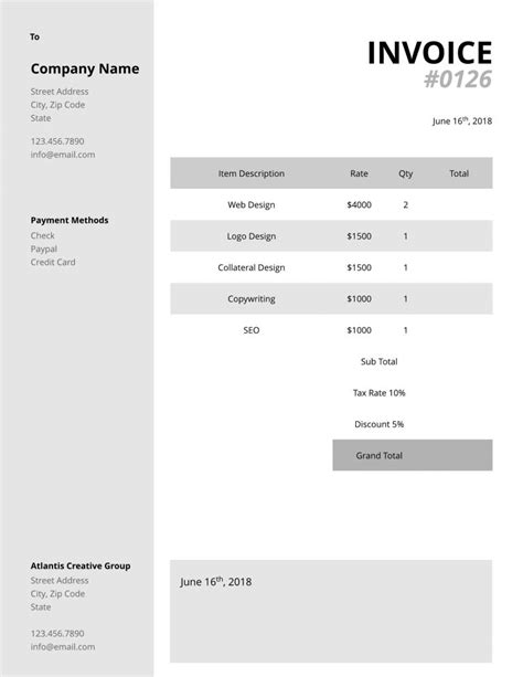 Free Invoice Templates Examples Lucidpress Pertaining To Media Invoice Template