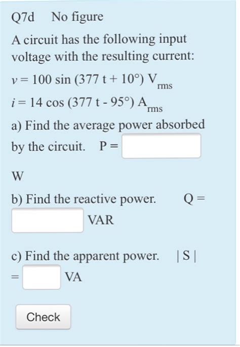 solved a circuit has the following input voltage with the
