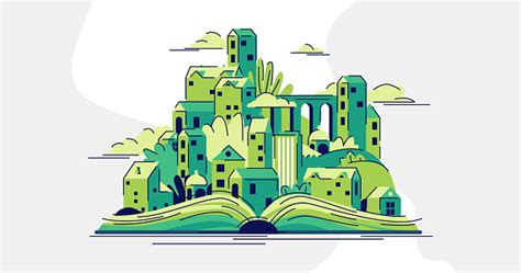 一本開放書籍的向量圖像從其中房屋建築物城市景觀從帶有線條的簡單圖形中成長向量圖形及更多書圖片 書 魔術師 城鎮 Istock