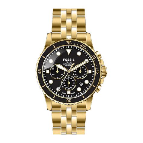 Fossil Fb 01 Chronograph Gold Tone Black Dial Mens Watch Fs5836