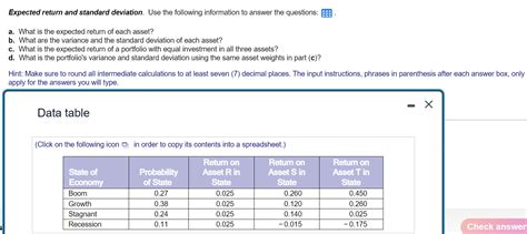 solved expected return and standard deviation use the