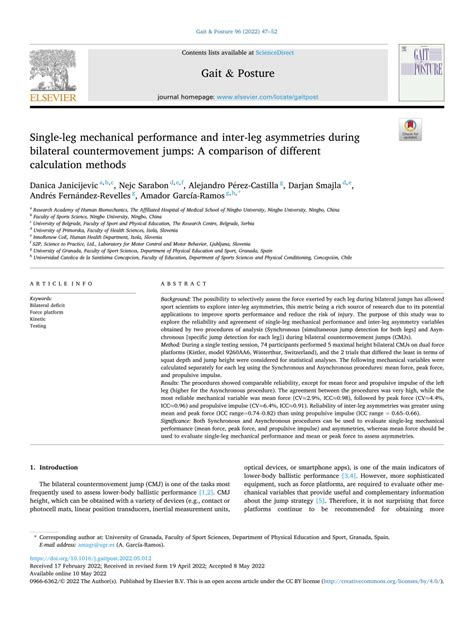 PDF Single Leg Mechanical Performance And Inter Leg Asymmetries During Bilateral