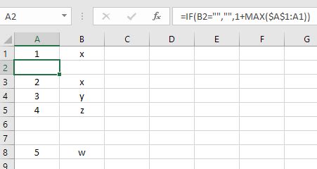Vba How To Create A Numerical Sequence That Skips Blank Cells Based On Adjacent Cell Value