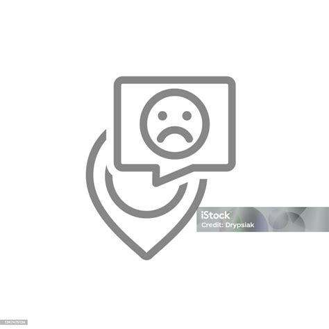 음성 버블 라인 아이콘에 슬픈 얼굴위치 표시입니다 고객 불만 싫어하는 부정적인 피드백 기호 가리키기에 대한 스톡 벡터 아트 및 기타 이미지 Istock