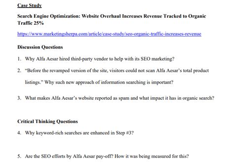 Case Study Search Engine Optimization Website Chegg Com