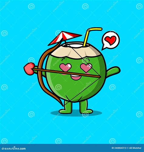 Cartoon Romantic Cupid Coconut With Love Arrow Stock Vector