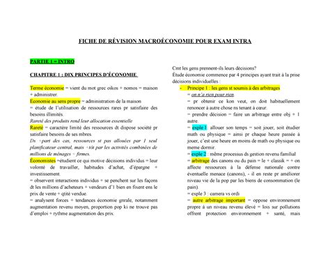 Fiche De RÉ Vision Macroé Conomie Pour Exam Intra Fiche De RÉvision