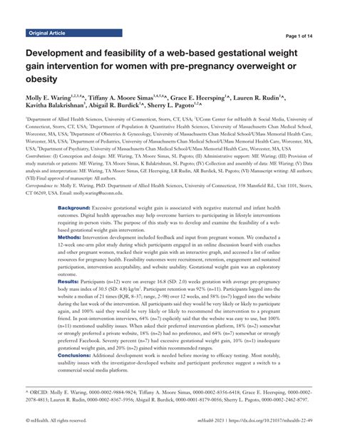 Pdf Development And Feasibility Of A Web Based Gestational Weight