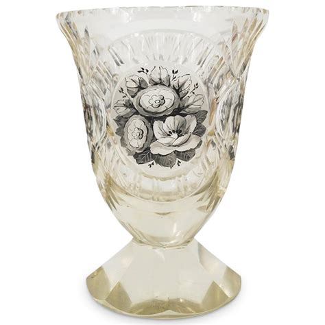 At Auction Antique Czechoslovakian Etched Leaded Glass Vase