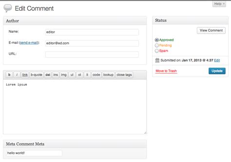 Show Custom Comment Fields When Editing In Admin WordPress
