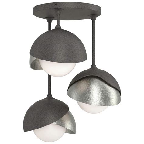 Brooklyn 3 Light Double Semi Flush Iron Sterling Opal Glass Made To