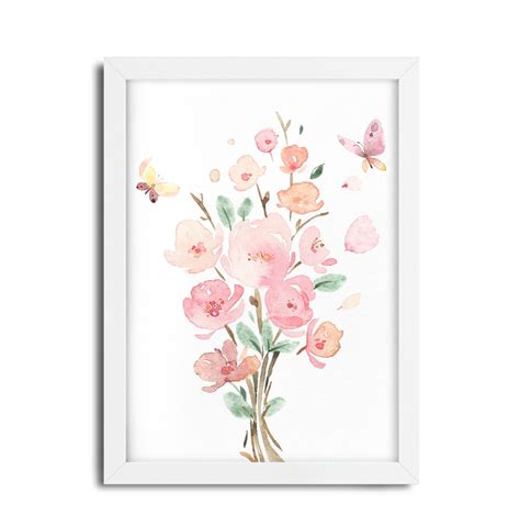 Quadro Decorativo Flores E Borboletas Aquarela 82aq7 45x33 Elo7