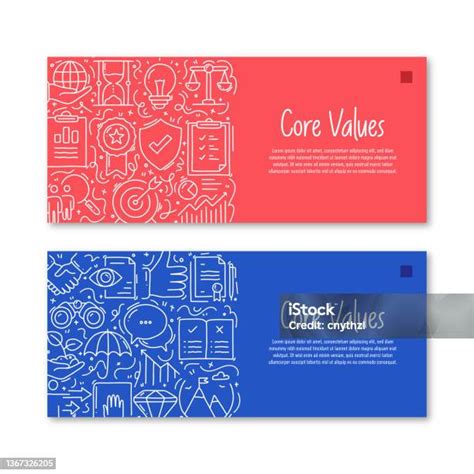 핵심 값 관련 개체 및 요소입니다 손으로 그린 벡터 낙서 일러스트 레이션 컬렉션 서로 다른 핵심 값 개체가 있는 배너 템플릿 0명에 대한 스톡 벡터 아트 및 기타 이미지