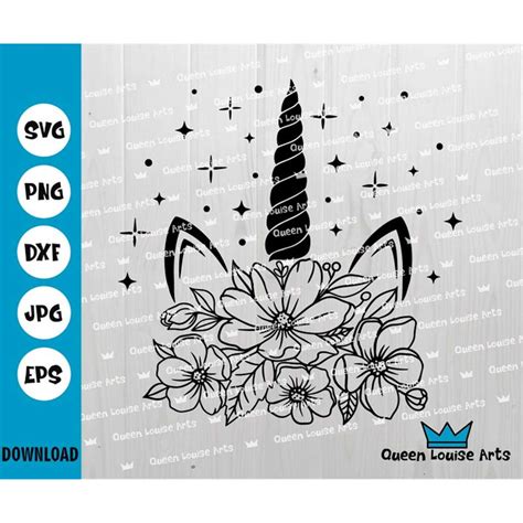 Unicorn Face Svg Unicorn Horn Ears Cut File Floral Unicorn H Inspire