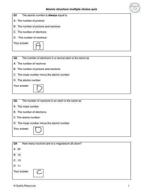 Atomic Structure Multiple Choice Pdf Pdf Teaching Methods And Materials
