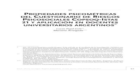 Propiedades Psicométricas Cuestionario De Riesgos
