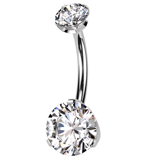 Prong Clear Cz Titanium Threadless Belly Button Ring